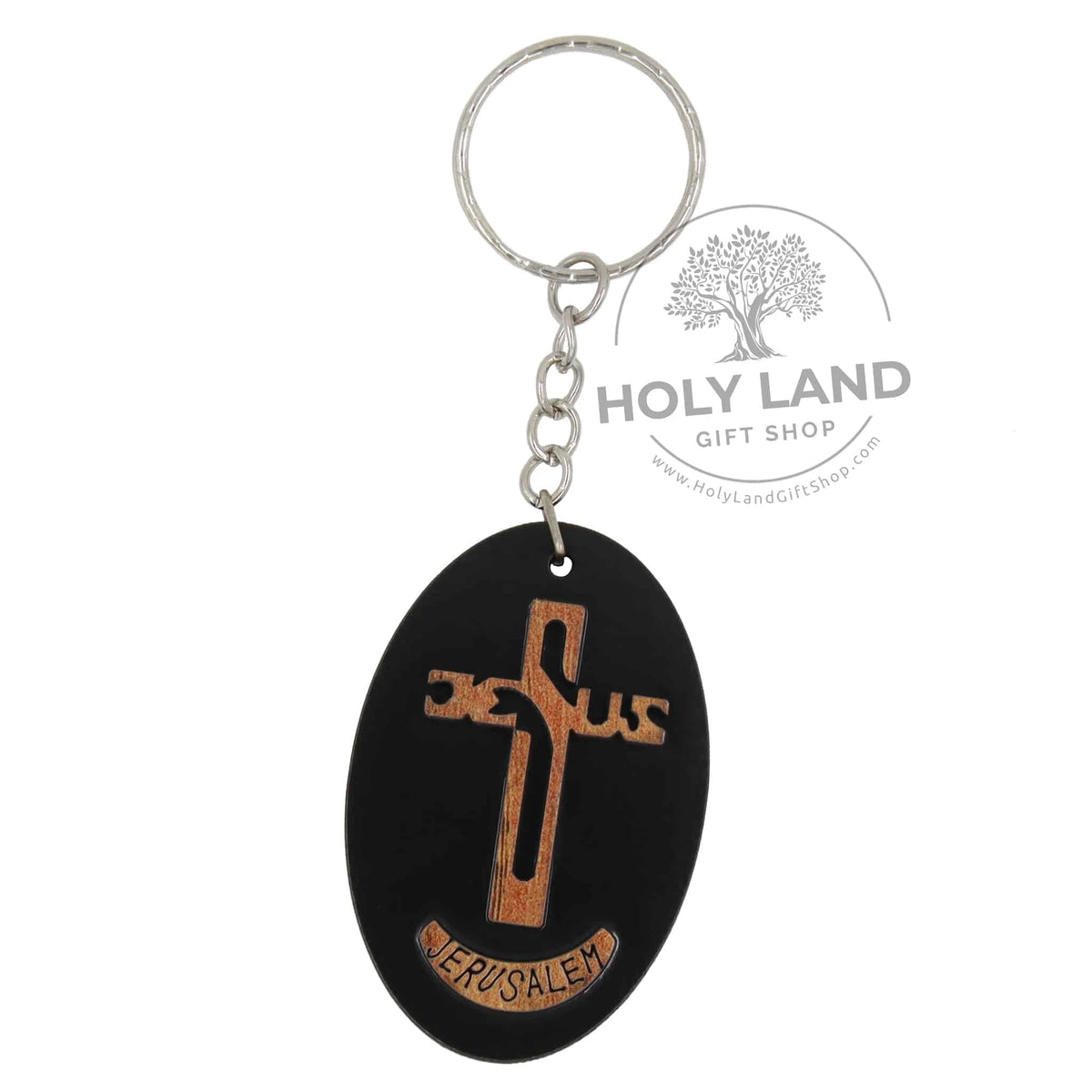 Olive wood Jesus Clinging Cross Keychain - Holy Land Gift Shop